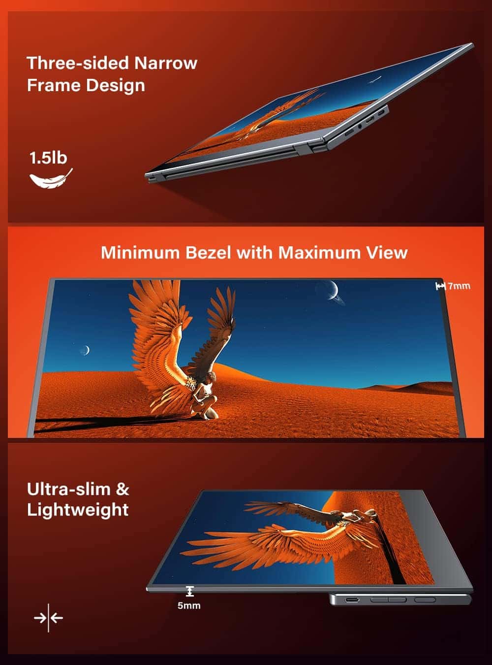 UPERFECT Portable Monitor Matte, Ultra Slim 14" FHD 1080P USB-C ...