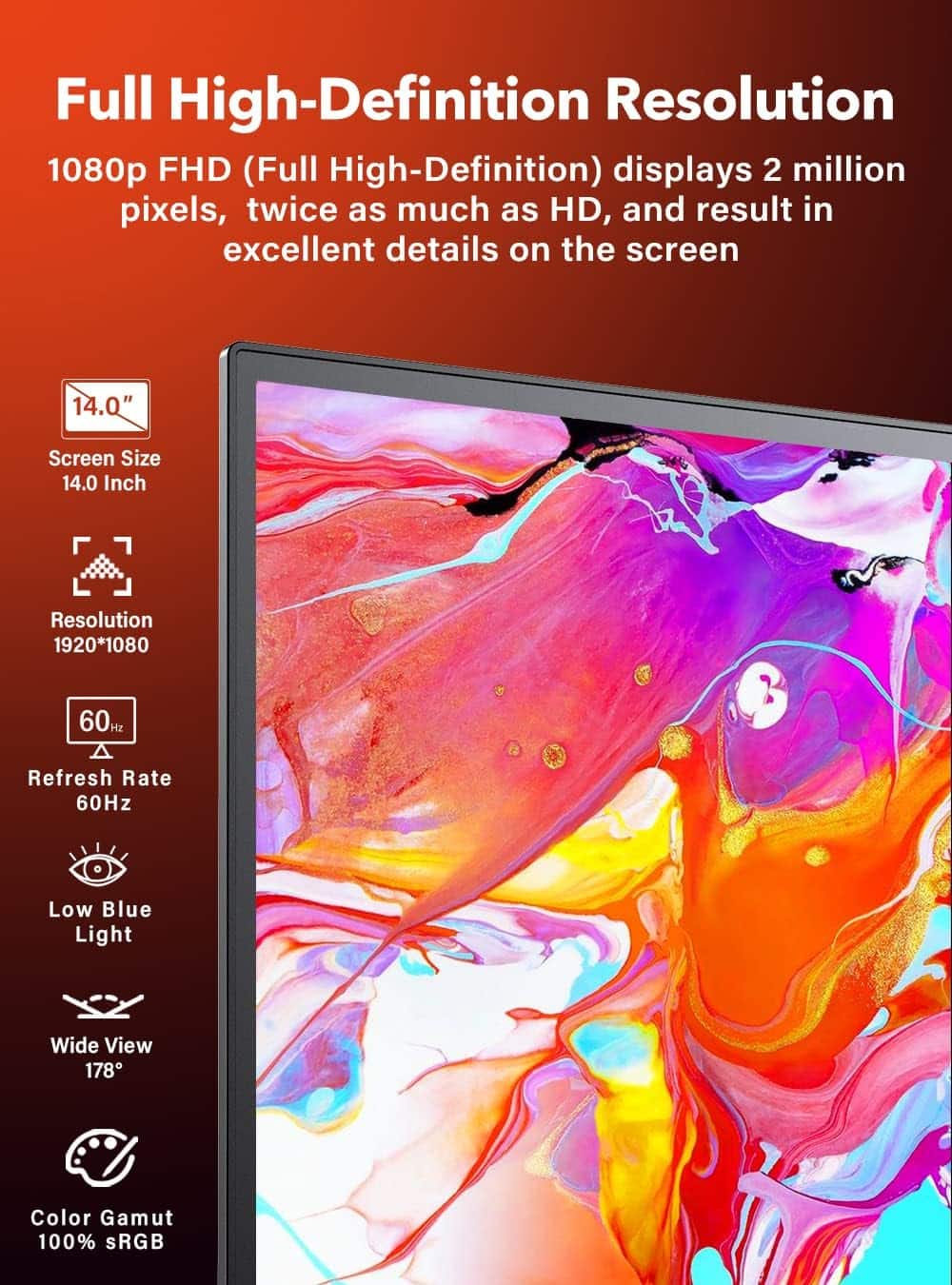 UPERFECT Portable Monitor Matte, Ultra Slim 14" FHD 1080P USB-C ...